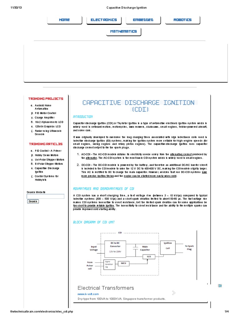 Capacitive Discharge Ignition | PDF | Ignition System | Capacitor