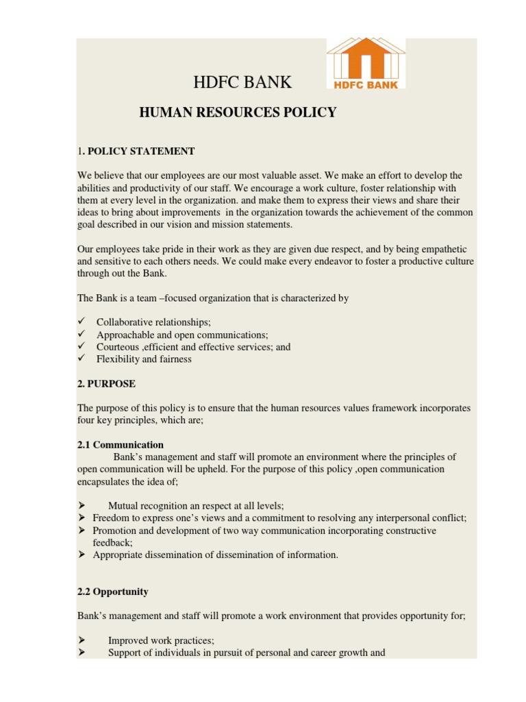 HDFC HR Policy | PDF | Human Resources | Employment