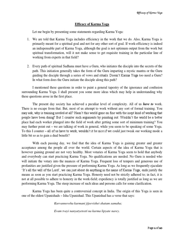 Efficacy of Karma Yoga | PDF | Swami Vivekananda | Yoga