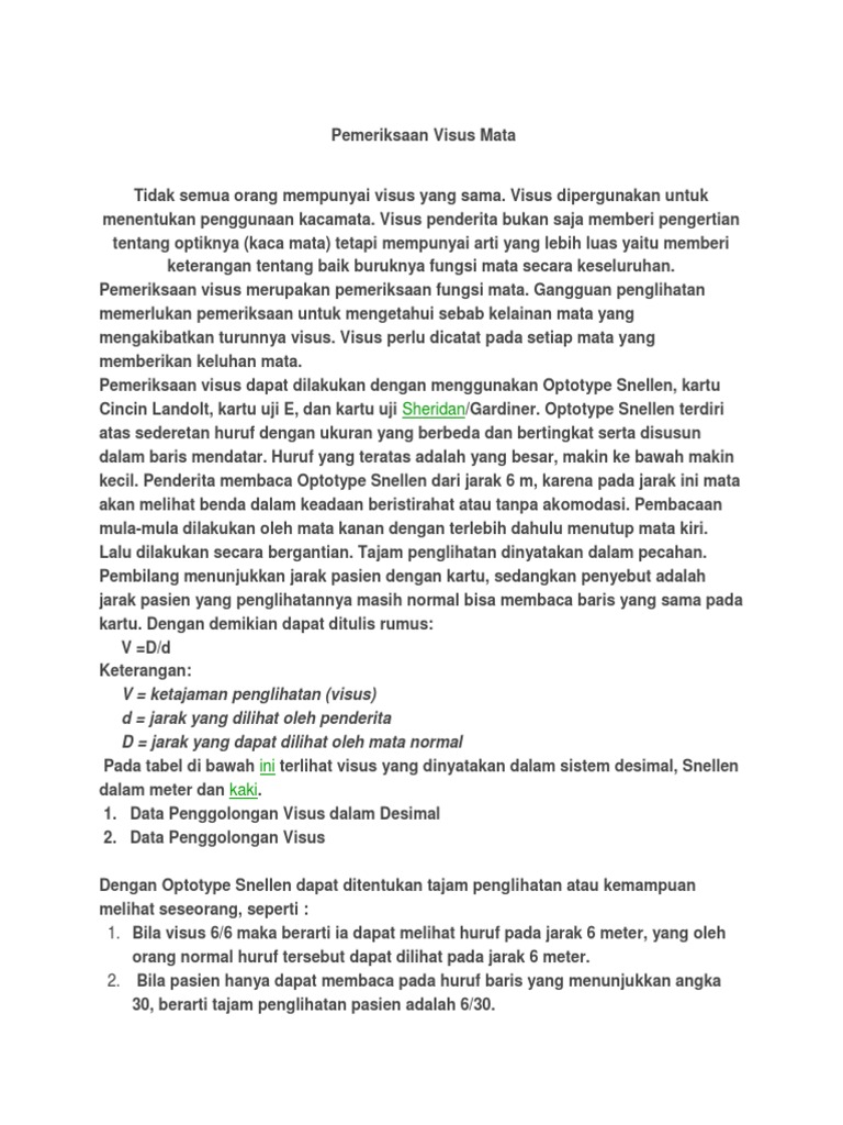 Pemeriksaan Visus Mata | PDF