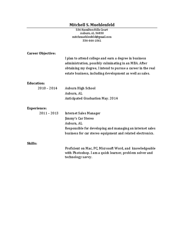 Real Estate Career Resume Auburn AL | PDF