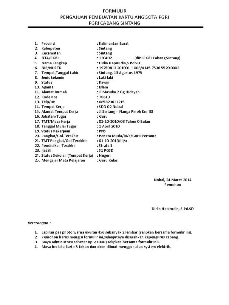 Formulir Pgri | PDF