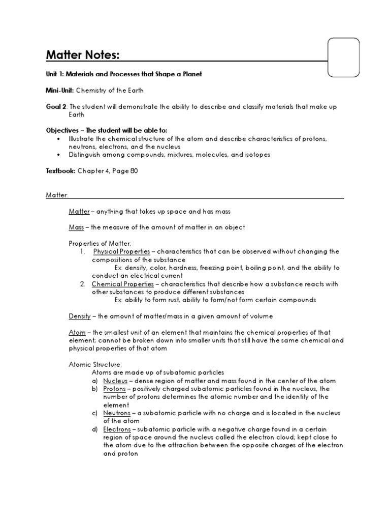 2 Matter Notes - Teacher | PDF | Atoms | Chemical Bond