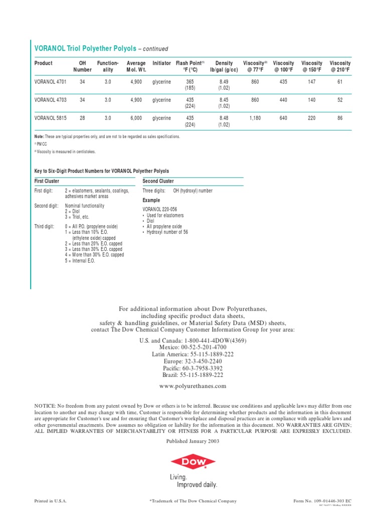 VORANOL Triol Polyether Polyols - Continued | PDF | Polyurethane ...