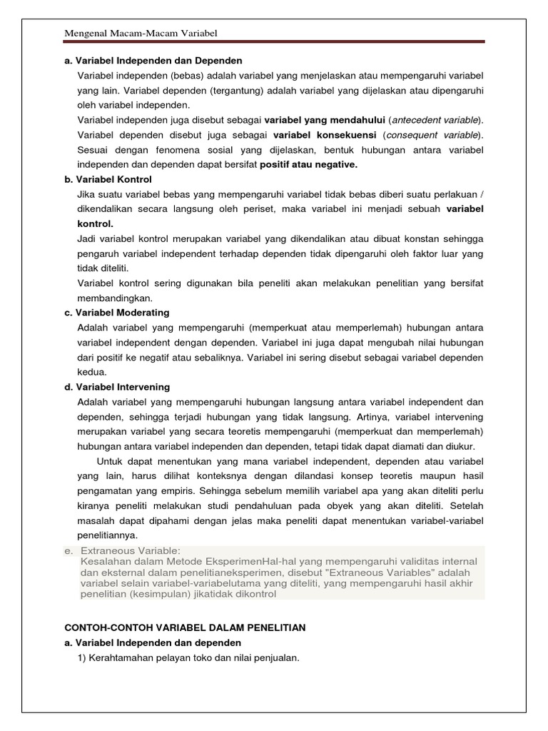 Macam-Macam Variabel | PDF