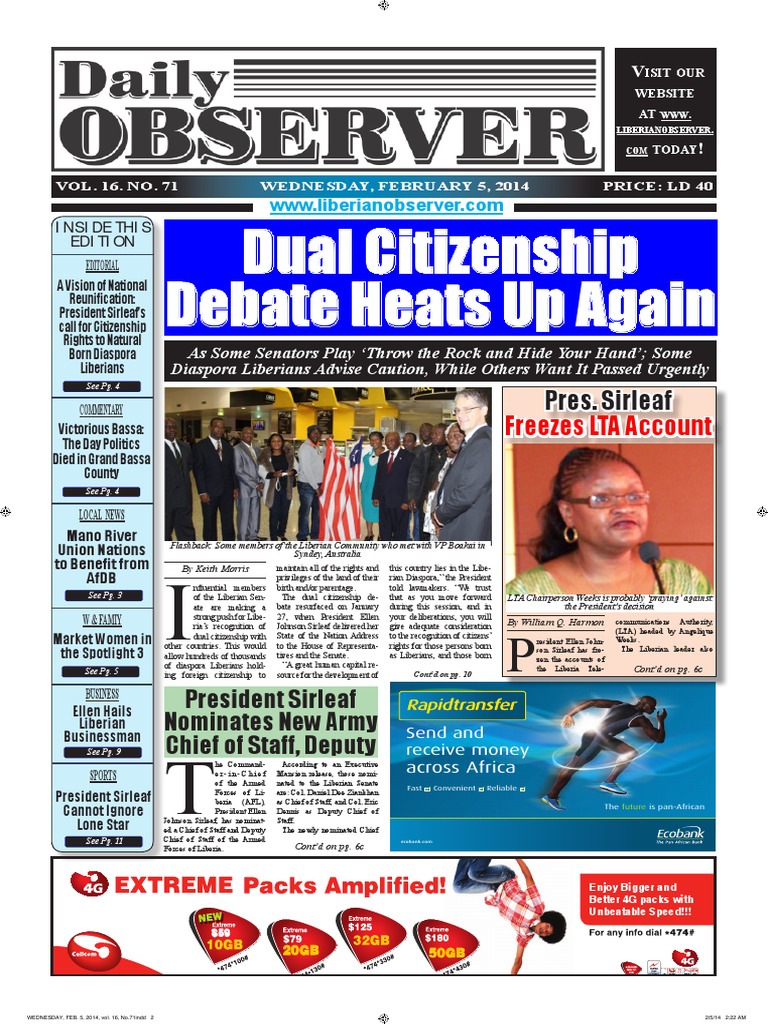 Liberian Daily Observer 02/05/2014 | PDF | Liberia | Rwandan Genocide