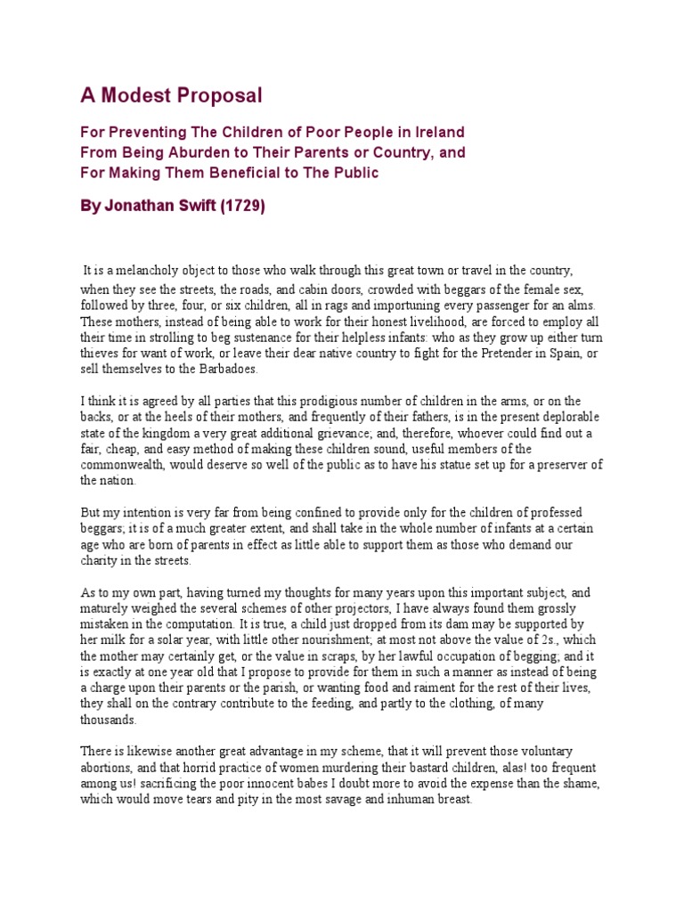 Swift's Satire on Irish Poverty Solutions | PDF | Cooking, Food & Wine ...