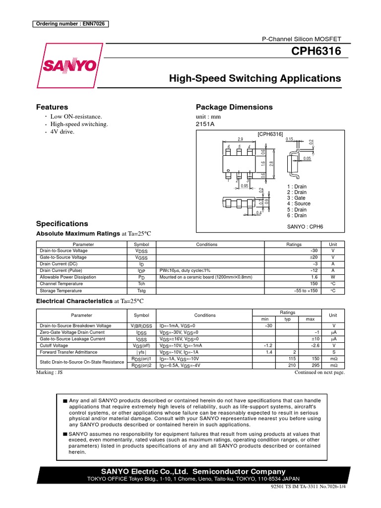 CPH 6316 | PDF | Field Effect Transistor | Electronic Engineering