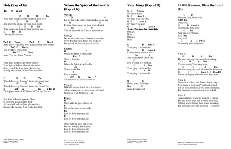 Holy (Key of G) Where The Spirit of The Lord Is (Key of G) Your Glory ...