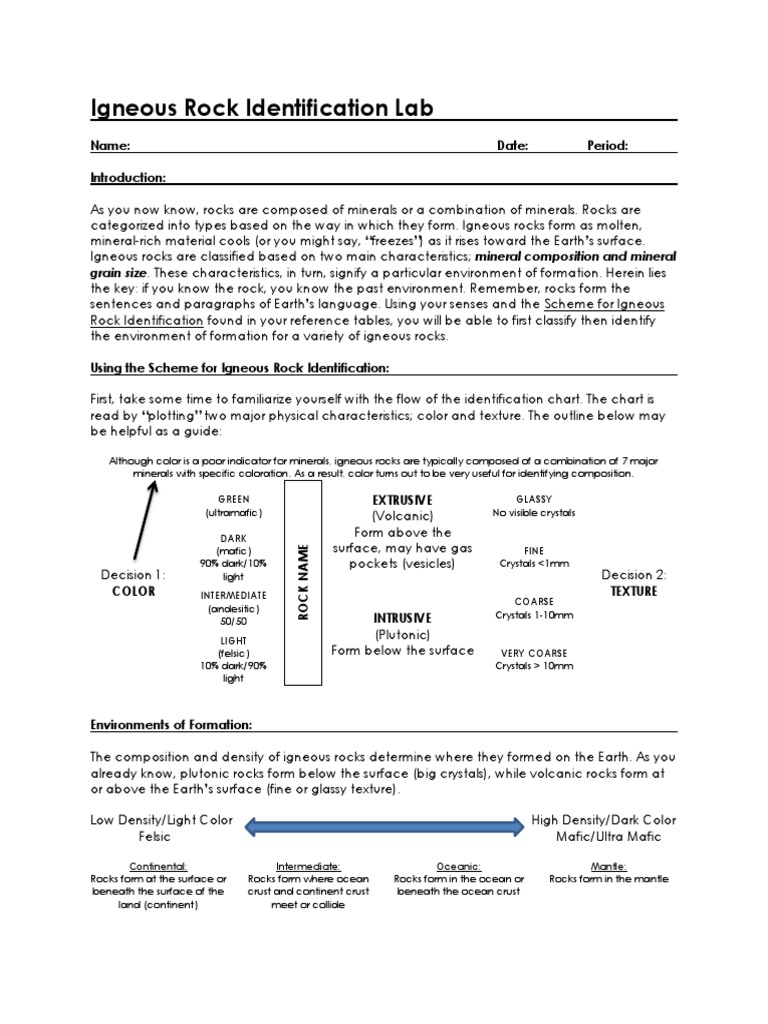 Igneous Rock Identification Lab Guide | PDF | Igneous Rock | Rock (Geology)