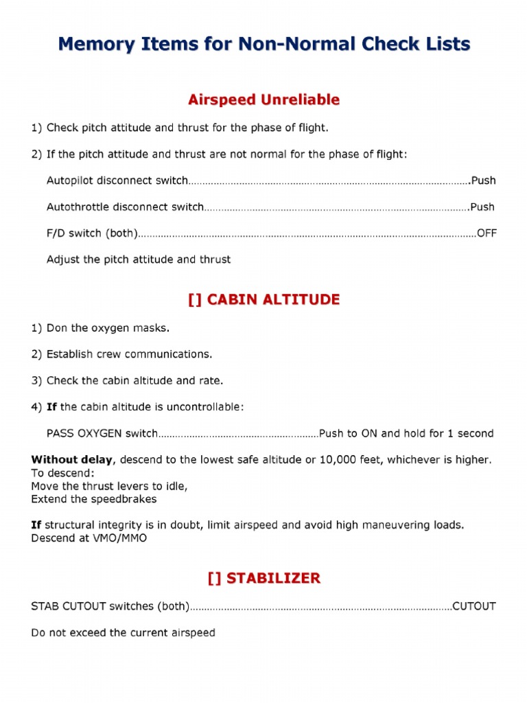 B777 Memory Items VER1 | PDF