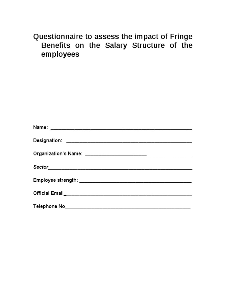 Questionnaire On Fringe Benefits | PDF | Employee Benefits | Expense