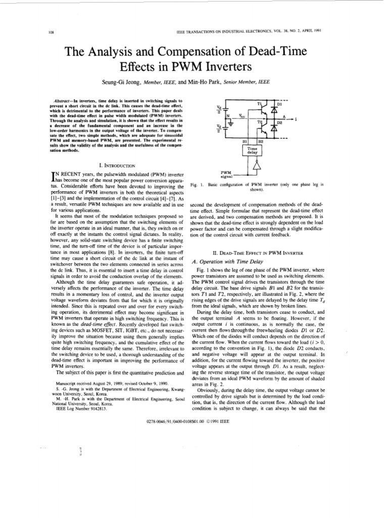 The Analysis And Compensation Of Dead Time Effects In Pwm Inverters