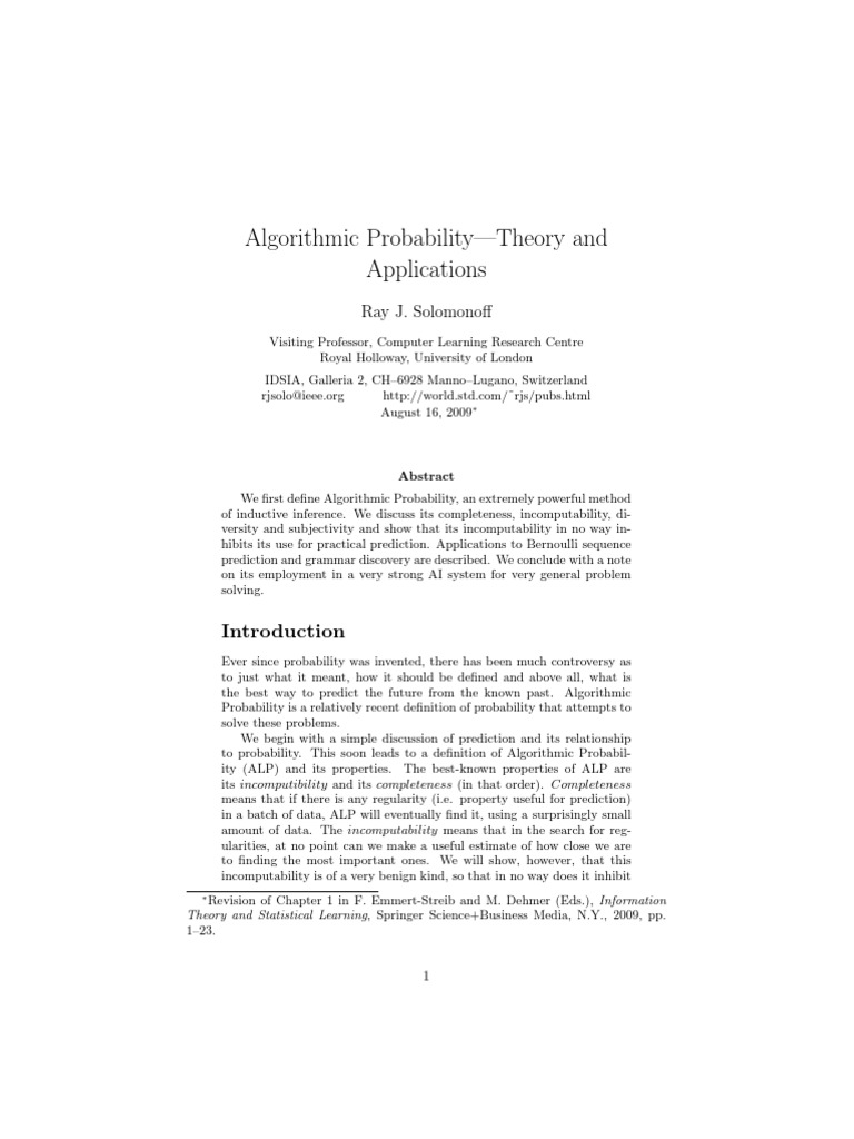 Algorithmic Probability Theory and Applications | PDF | Statistics | Prediction