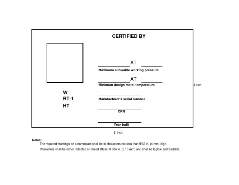 Nameplate ASME Section VIII Sample