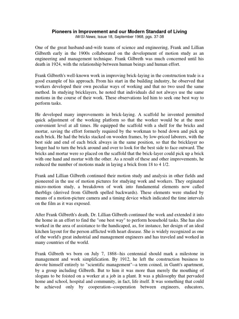 Frank And Lillian Gilbreth Motion Studies