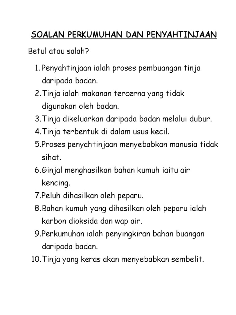 Soalan Perkumuhan Dan Penyahtinjaan | PDF