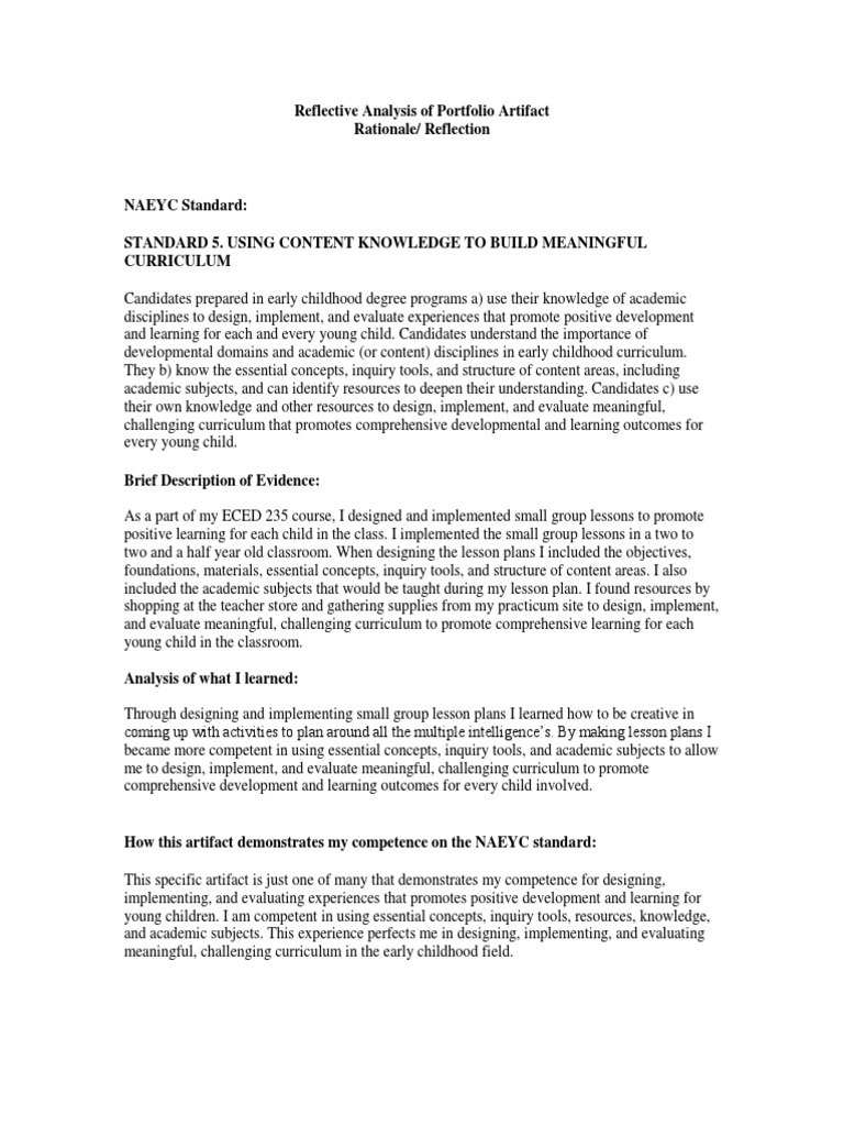 Naeyc Standard 5 | PDF | Lesson Plan | Early Childhood Education