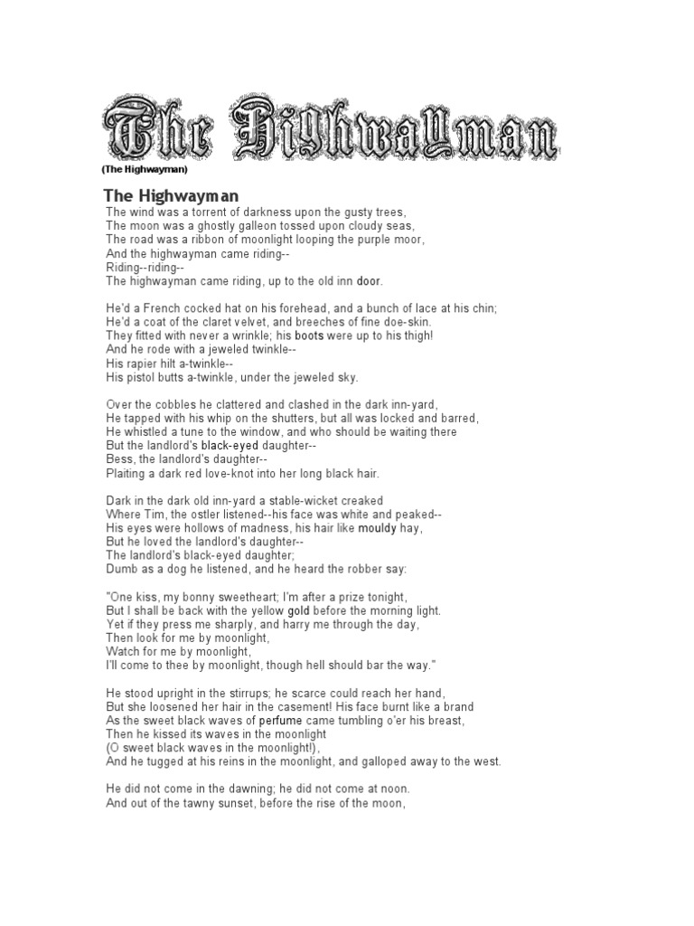 The Highwayman: A Poem by Alfred Noyes | PDF | Poetry