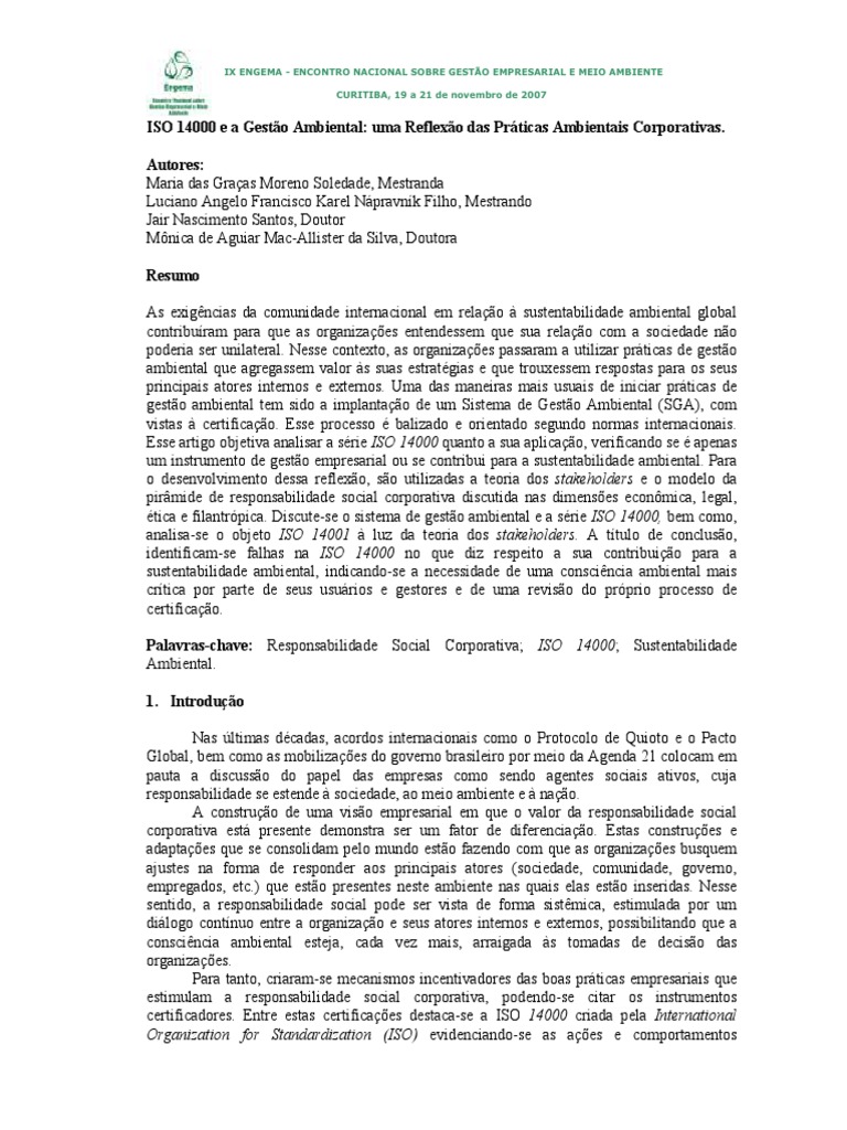 ISO 14000 e Sustentabilidade Ambiental | PDF | Carreira e Crescimento ...
