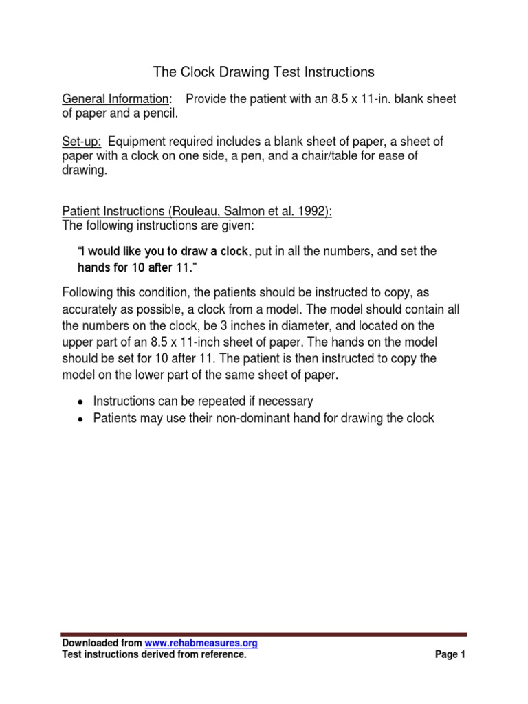 Clock Drawing Test Instructions | PDF