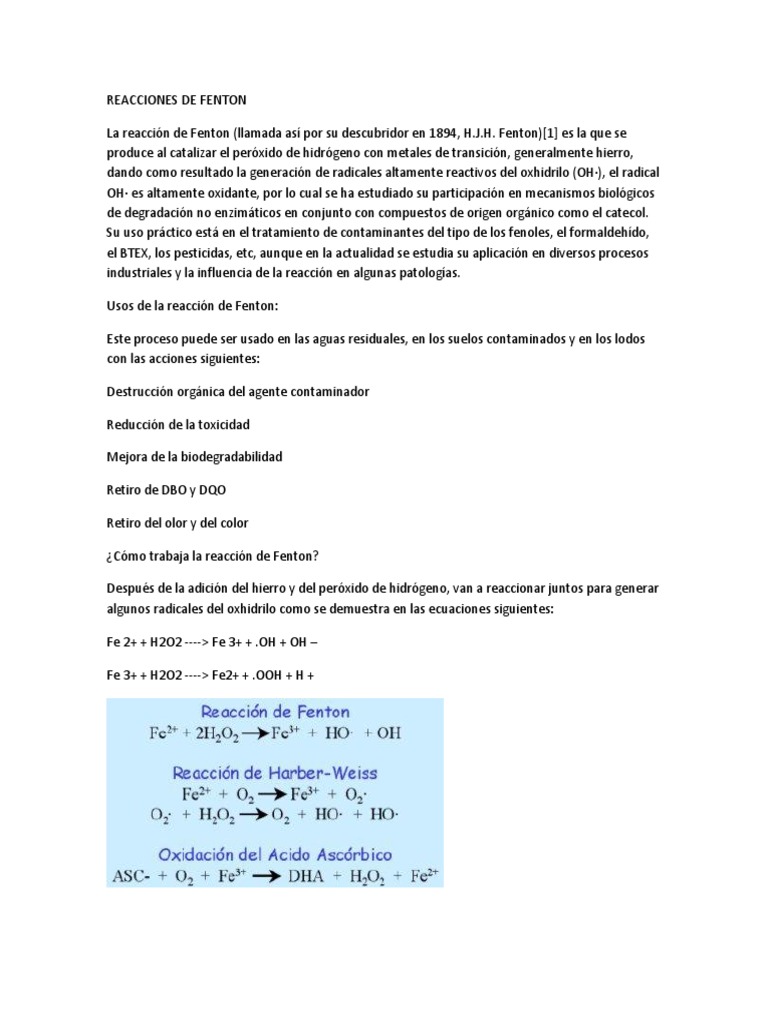 Reacción de Fenton: Usos y Mecanismo | PDF