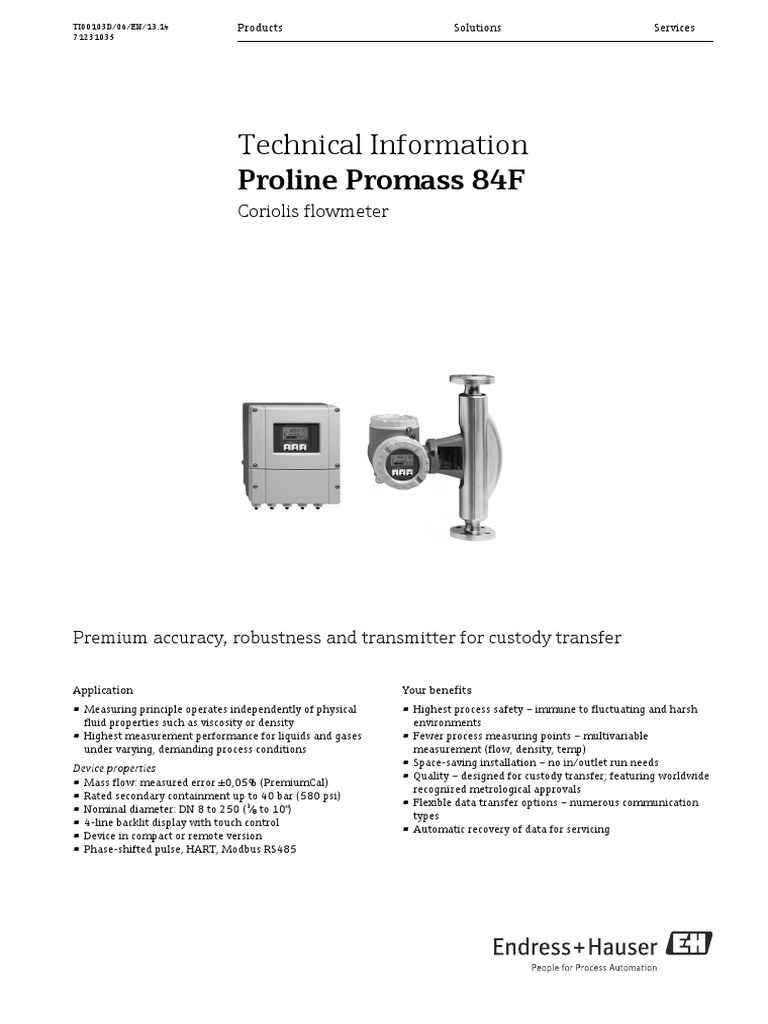 Manual Promass 84f | PDF | Relay | Flow Measurement