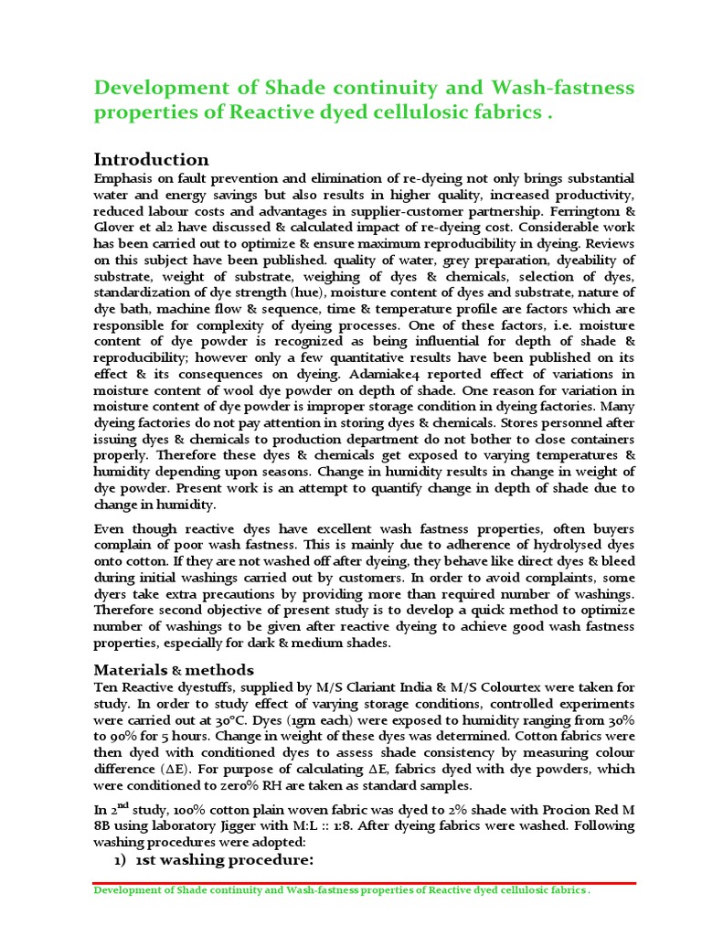 Development of Shade Continuity and Wash-Fastness Properties of ...