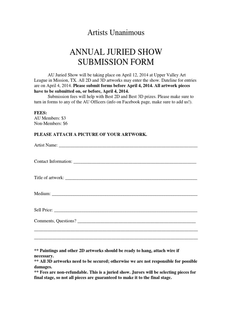 AU Annual Juried Art Show Submission | PDF | Business