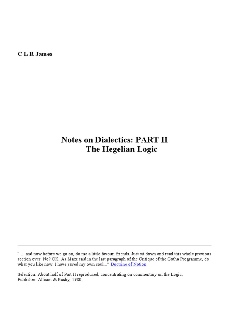 Notes On Dialectics Part II The Hegelian Logic | Download Free PDF ...