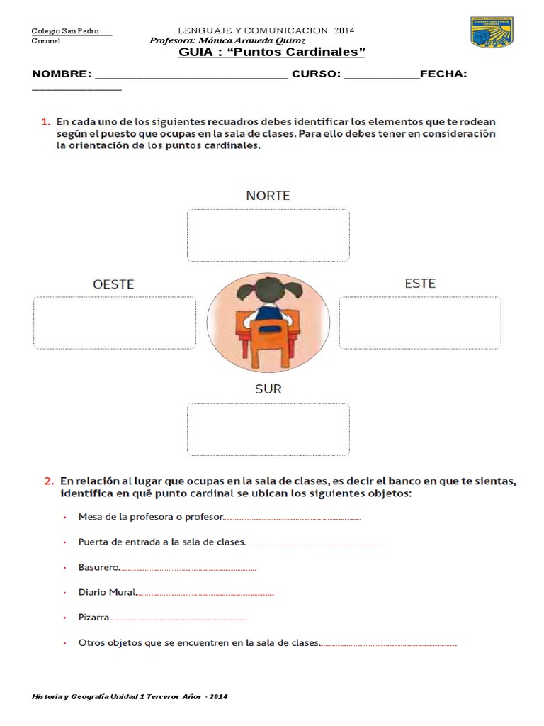 Guía de Puntos Cardinales para Tercero Básico | PDF