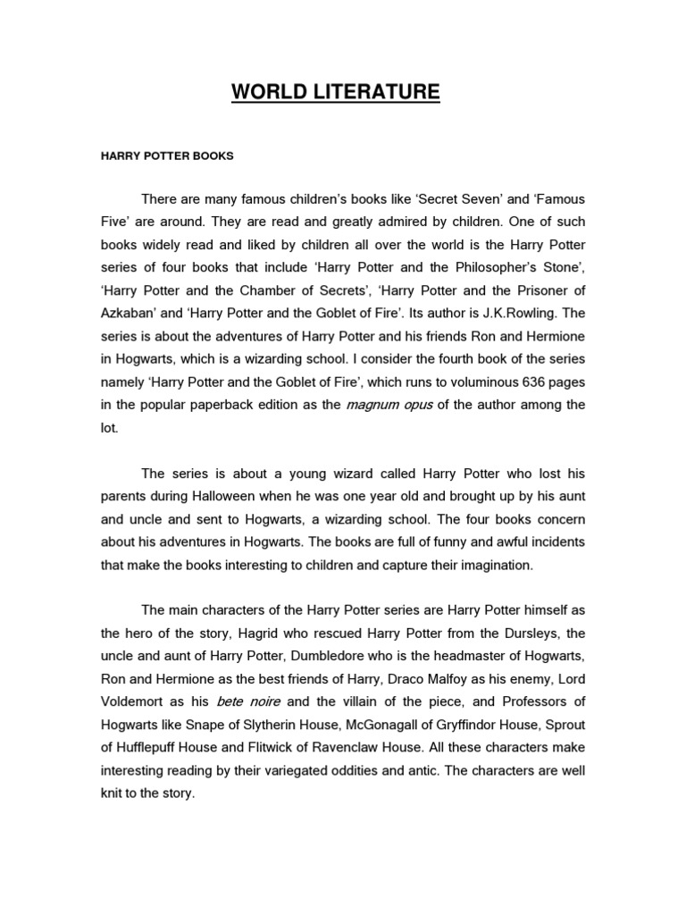 World Literature: Harry Potter Books | PDF