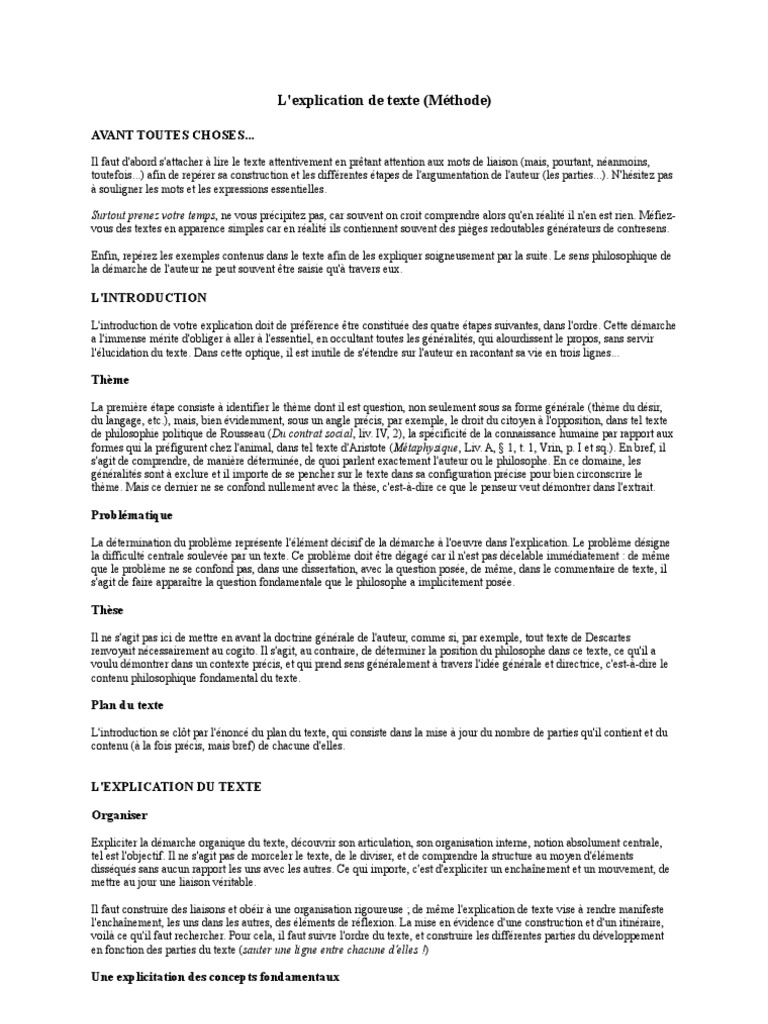 L'explication de Texte Methode | PDF | Concept | Métaphysique