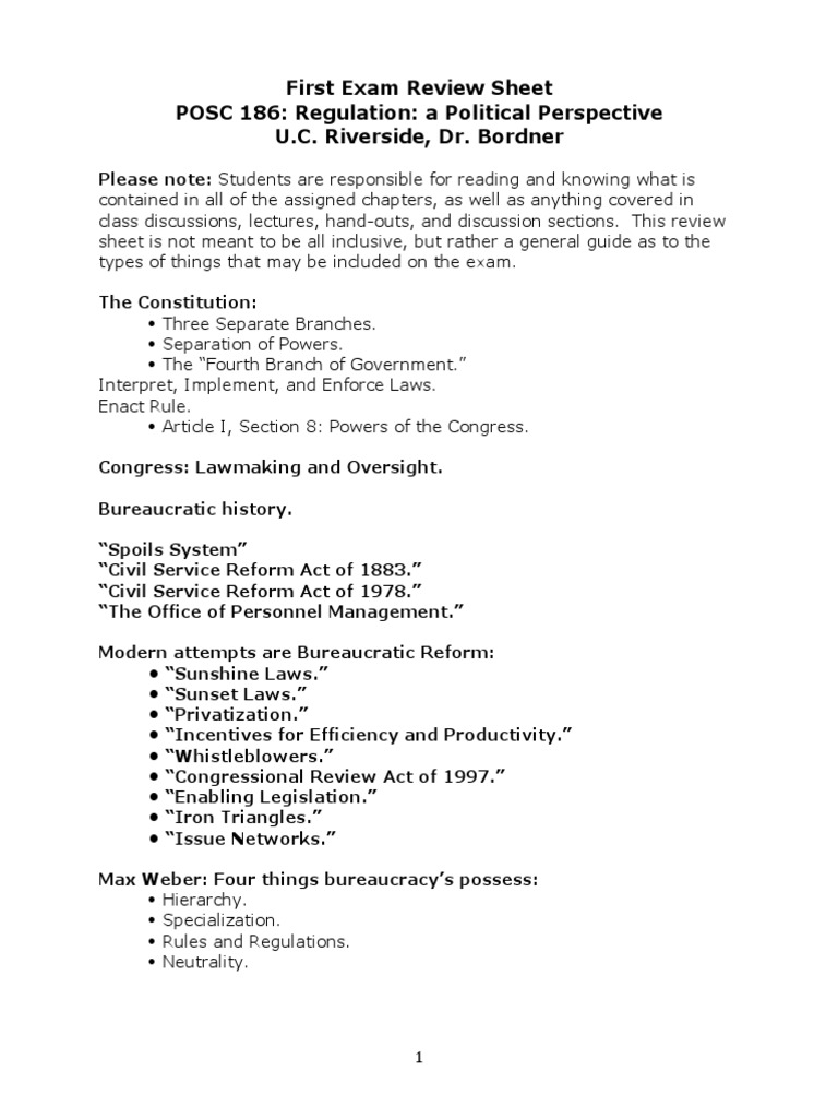 POSC 186 First Midterm Review Sheet W14 (1) - 1 | PDF | Rulemaking ...