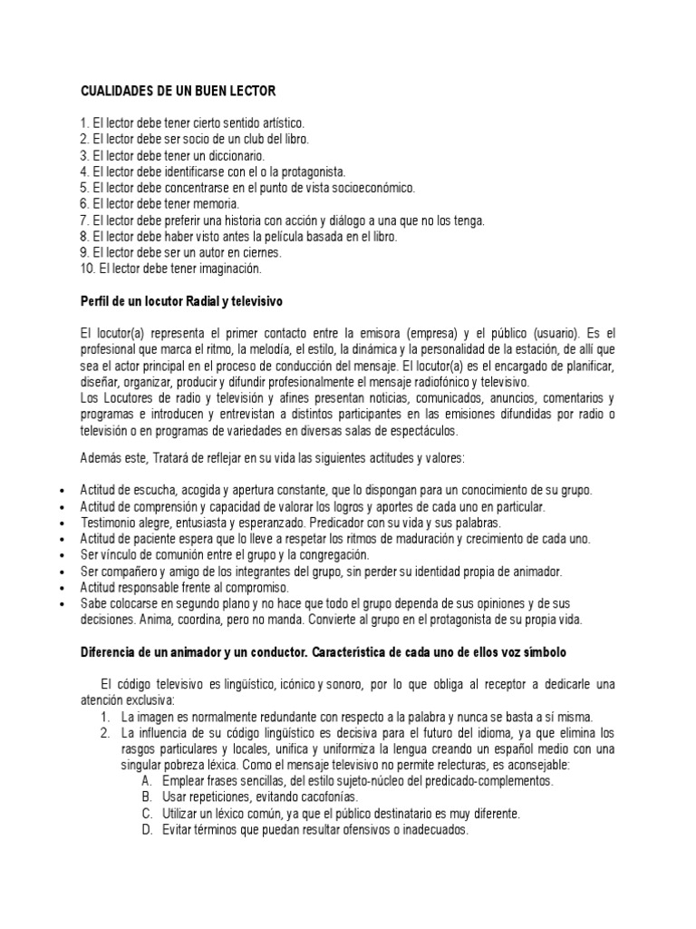 Cualidades de Un Buen Lector | PDF | Radio | Televisión