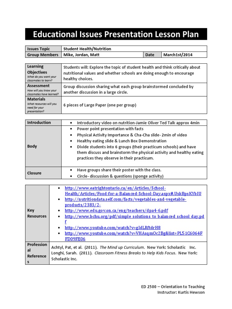 Student Health and Nutrition Lesson Plan | PDF | Wellness