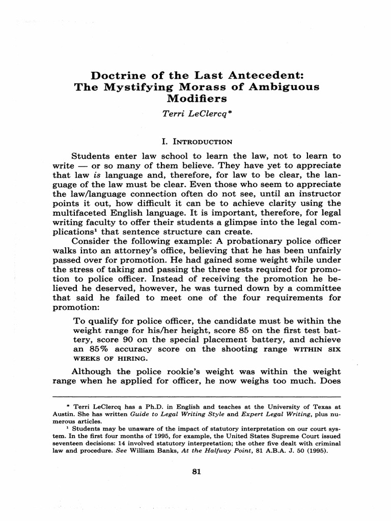 Doctrine Of Last Antecedent Pdf Grammatical Number Adjective