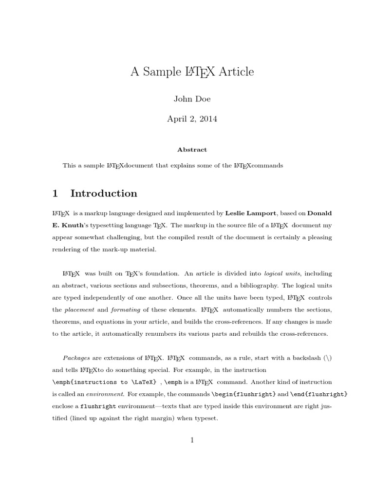 A Sample L TEX Article | Download Free PDF | Te X | Markup Language