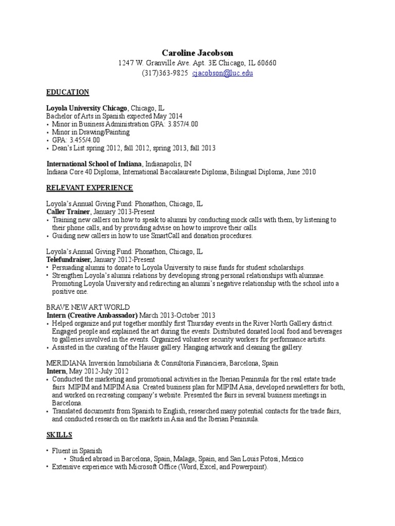 Caroline Jacobson Resume | PDF | Chicago | Academia