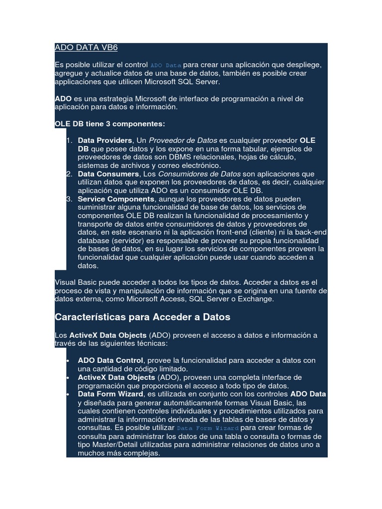 Ado Data Vb6 Pdf Active X Data Objects Servidor Sql De Microsoft