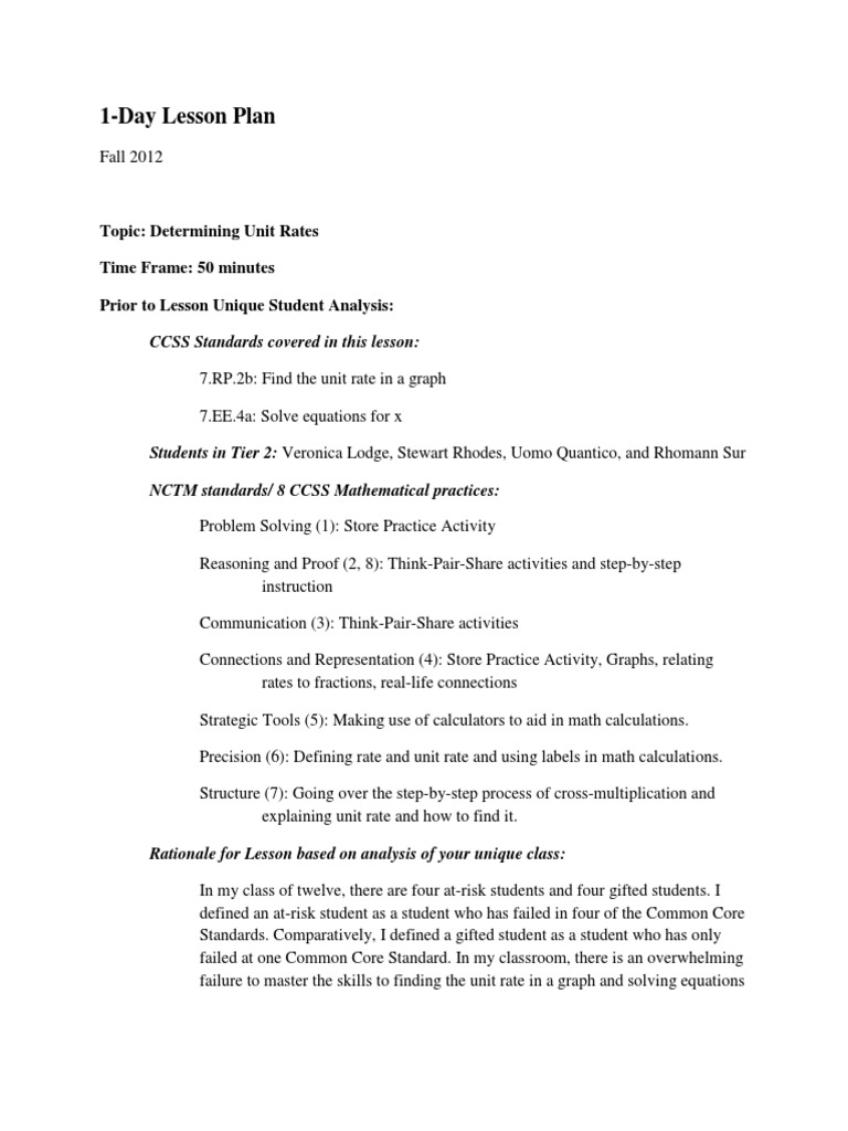 1 Day Lesson Plan | PDF | National Council Of Teachers Of Mathematics ...