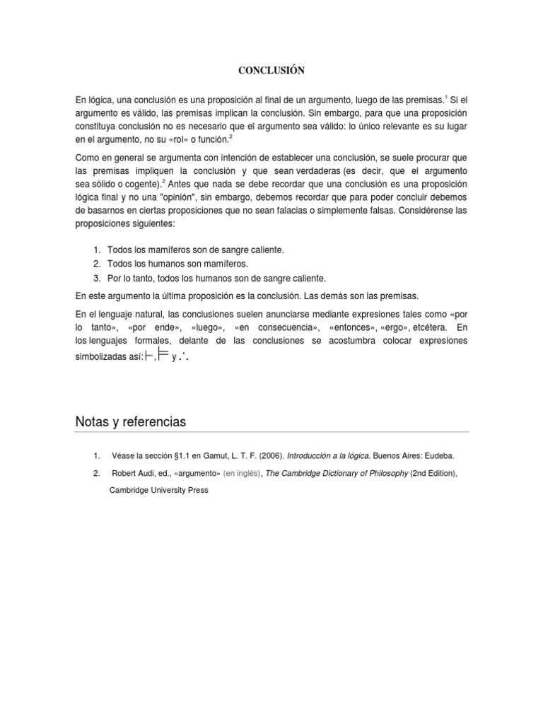 CONCLUSIÓN | PDF | Argumento | Metodología filosófica
