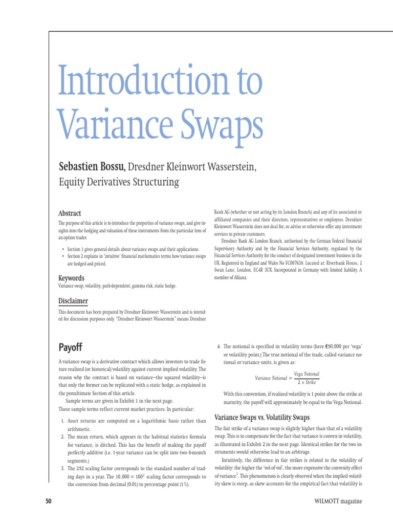 Introduction To Variance Swaps | PDF | Greeks (Finance) | Volatility ...