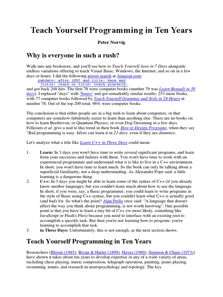 Teach Yourself Programming in Ten Years | PDF | Programmer | Scheme (Programming Language)