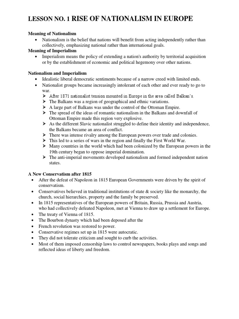 Lesson No. 1 Rise of Nationalism in Europe | PDF | Nationalism ...