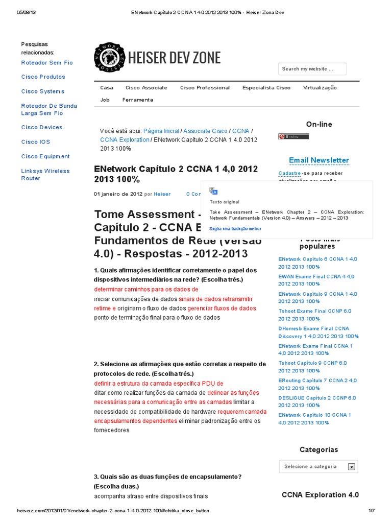 ENetwork Capítulo 2 CCNA 1 4 (Respostacap2) | PDF | Rede local | Modelo OSI ENetwork Capítulo 2 CCNA 1 4 (Respostacap2) | PDF | Rede local | Modelo OSI