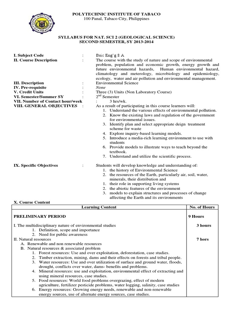 Environmental Science Syllabus | PDF | Biodiversity | Conservation Biology