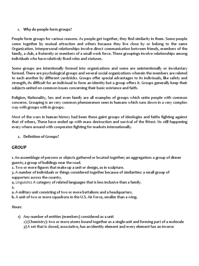 Reasons for Group Formation in Society | PDF | Social Group ...