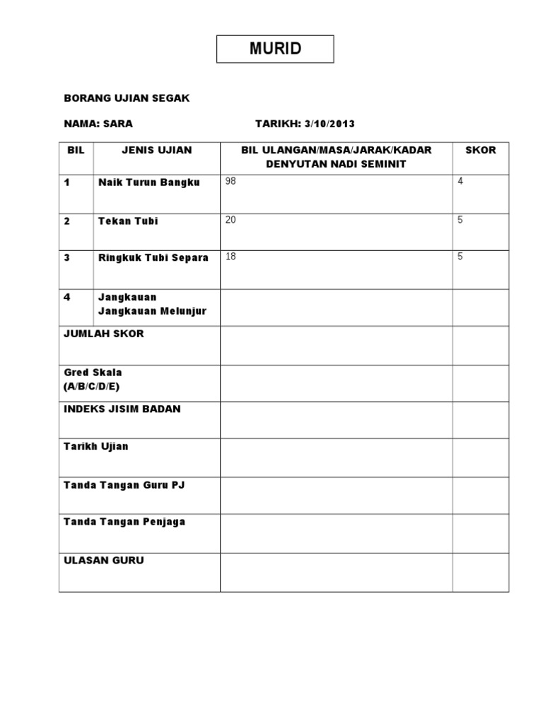 Borang Ujian Segak | PDF | Karier & Perkembangan