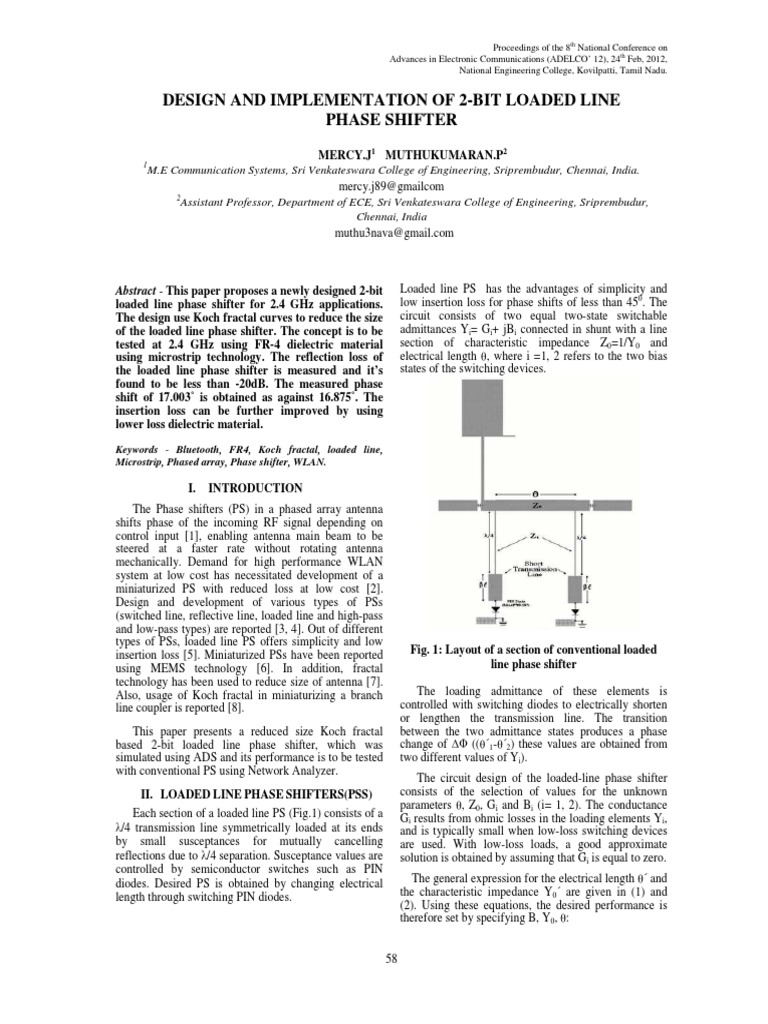 Design and Implementation of 2 Bit Loaded Line Phase Shifter | PDF ...